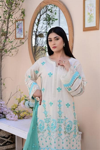 Embroidered Lawn Suit With Chiffon Dupatta - AAHANG – Karigari
